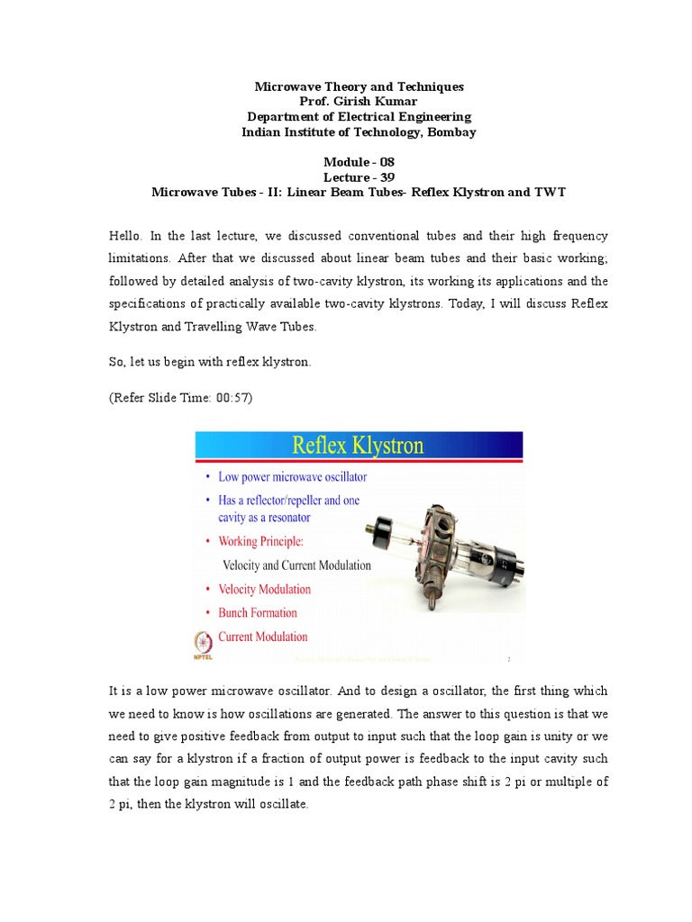Reflex Klystron + TWT | PDF | Vacuum Tube | Waves