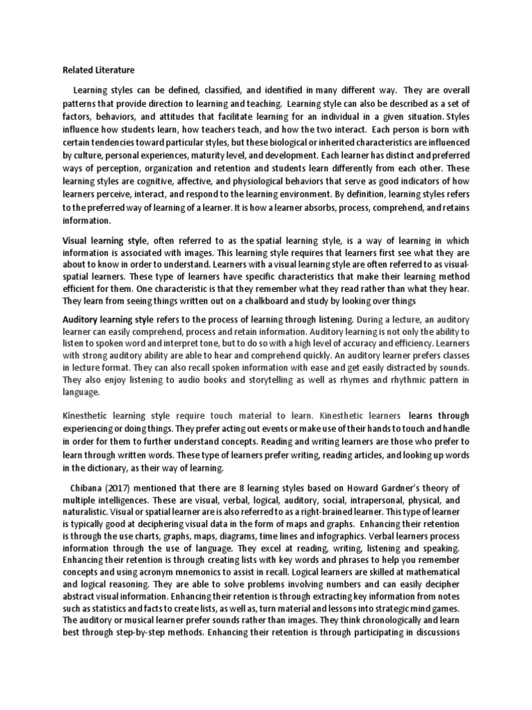 RRL | Download Free PDF | Learning Styles | Infographics