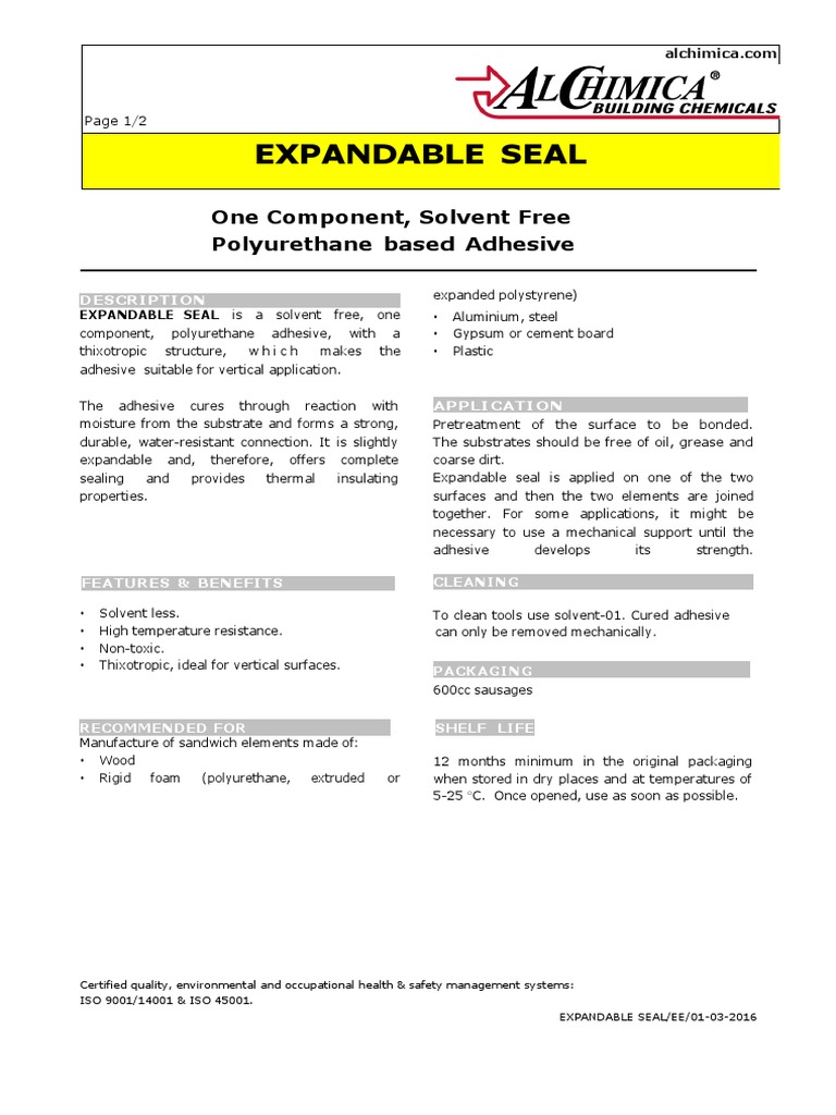 Expandable Seal | PDF | Adhesive | Polystyrene