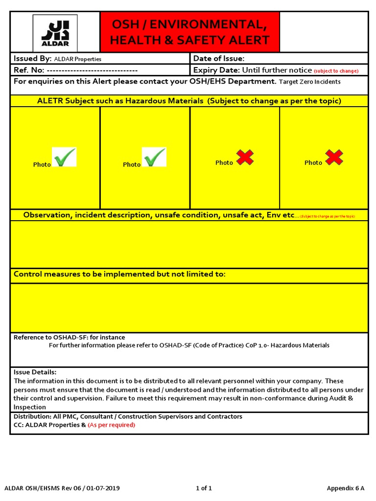 Appendix 6. ALDAR EHS Alert Template A | PDF