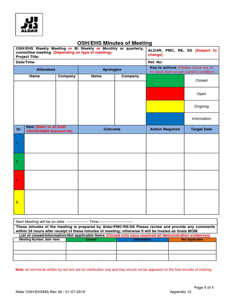 Appendix 12. ALDAR OSH-EHS Minutes of Meeting | Business