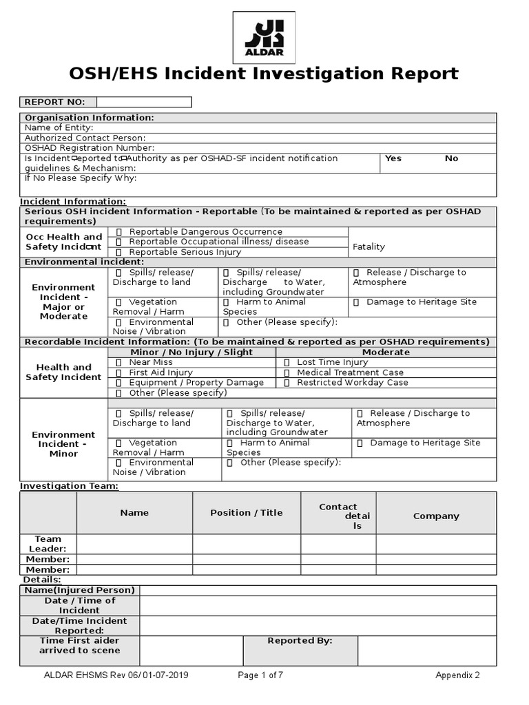Appendix 2 - Aldar Incident Investigation Report Form | PDF