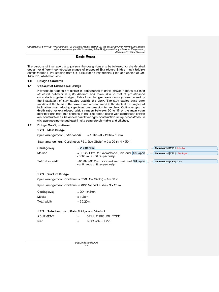 Design Basis Report-Main Bridge-Comments | PDF