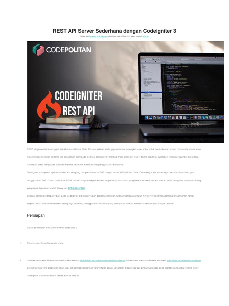 REST API Server Dan Client Sederhana Dengan Codeigniter 3 | PDF | Komputer | Teknologi & Rekayasa