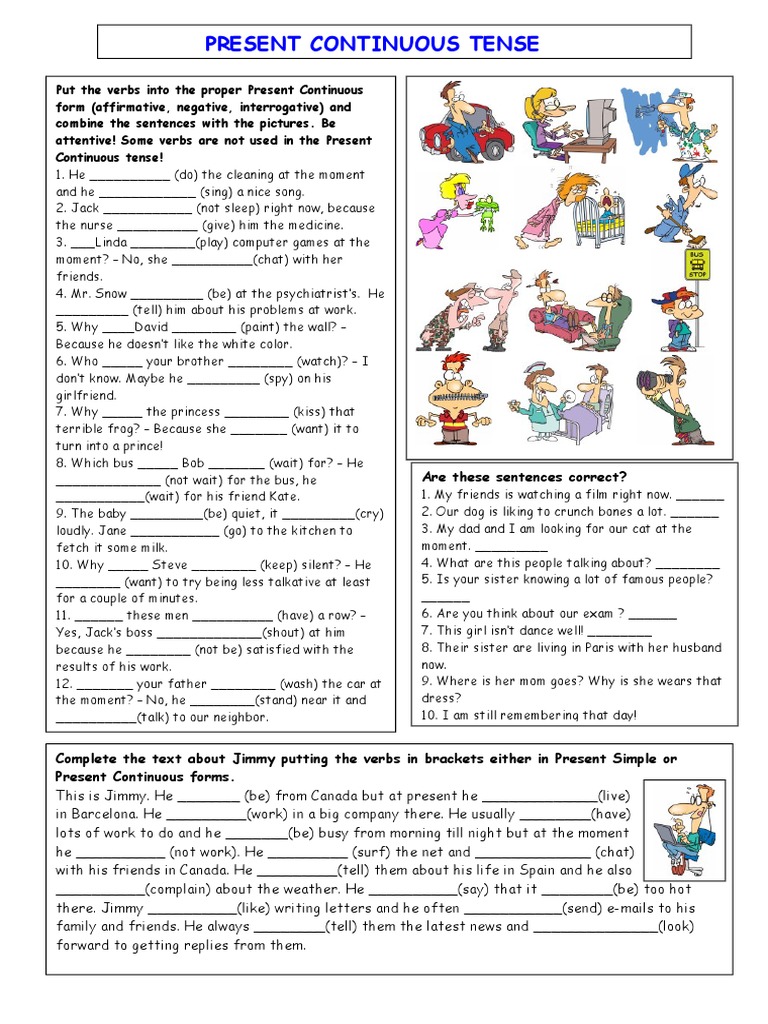 Present Continuous Tense Tests Worksheet Templates Layouts - 98274 | PDF