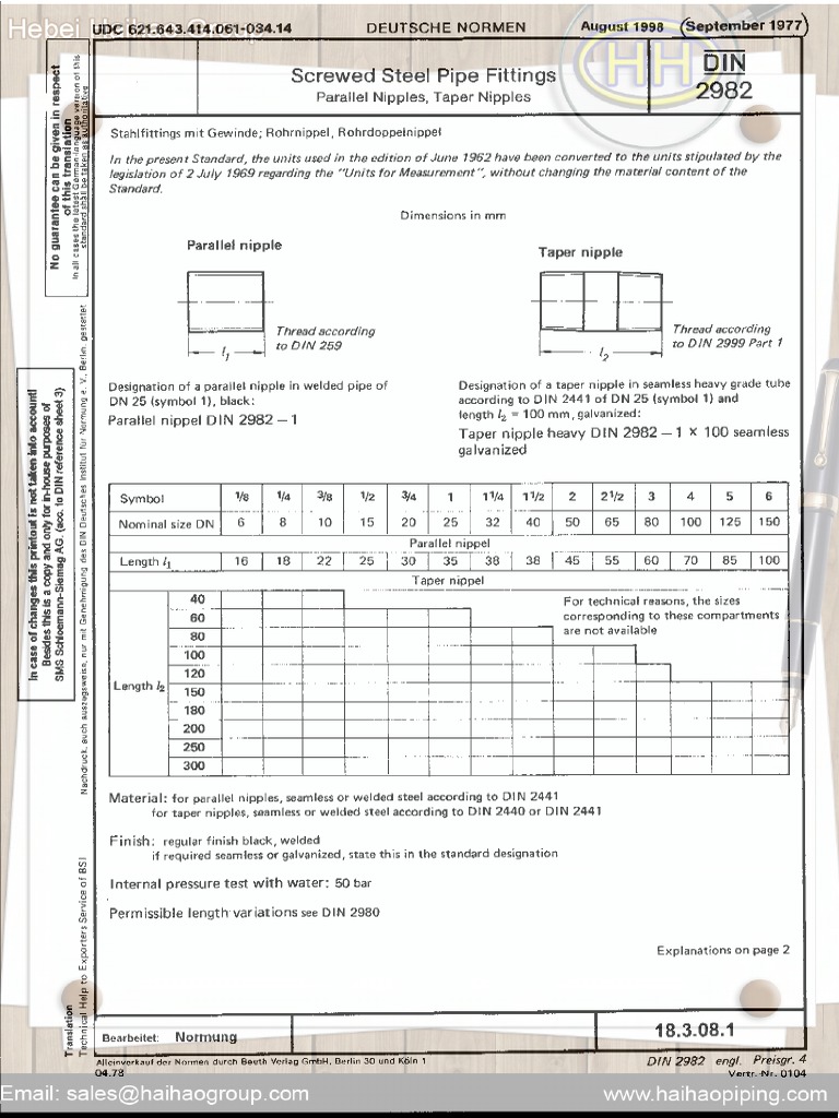 Nipel DIN2982-Screwed-Steel-Pipe-fittings-Parallel-Nipples-Taper ...