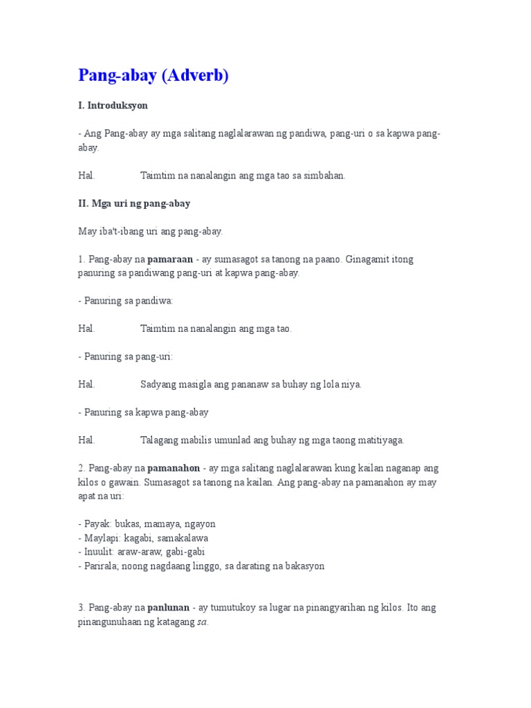Pang-Abay Adverb | PDF