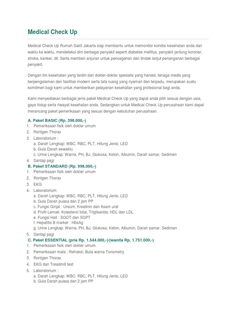 Paket Medical Check Up Lengkap Jakarta | PDF | Kesehatan Holistik ...