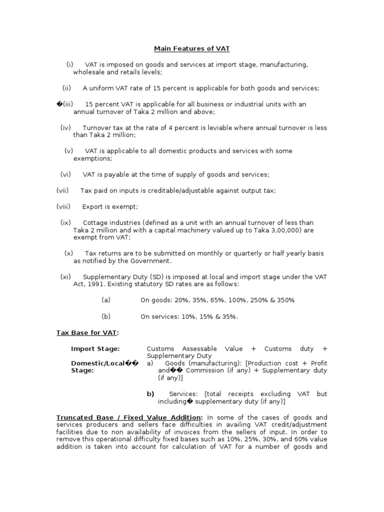 Main Features of VAT | PDF | Value Added Tax | Taxes
