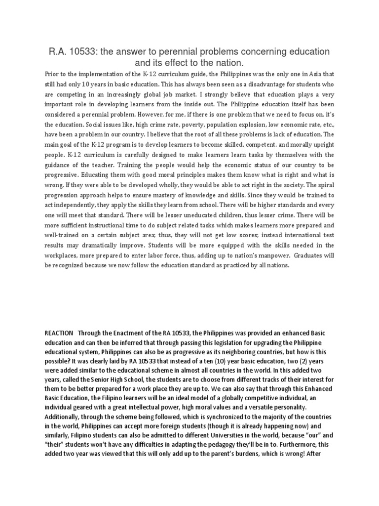 1st Sub Hand Written Position Paper R.A 10533 | PDF