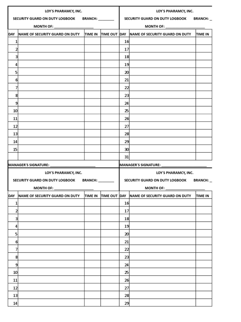 Security Guard Duty Logbook Sample | PDF