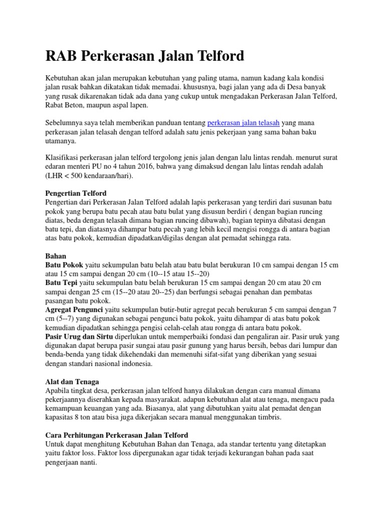 RAB Perkerasan Jalan Telford | PDF | Griya & Taman | Sains & Matematika