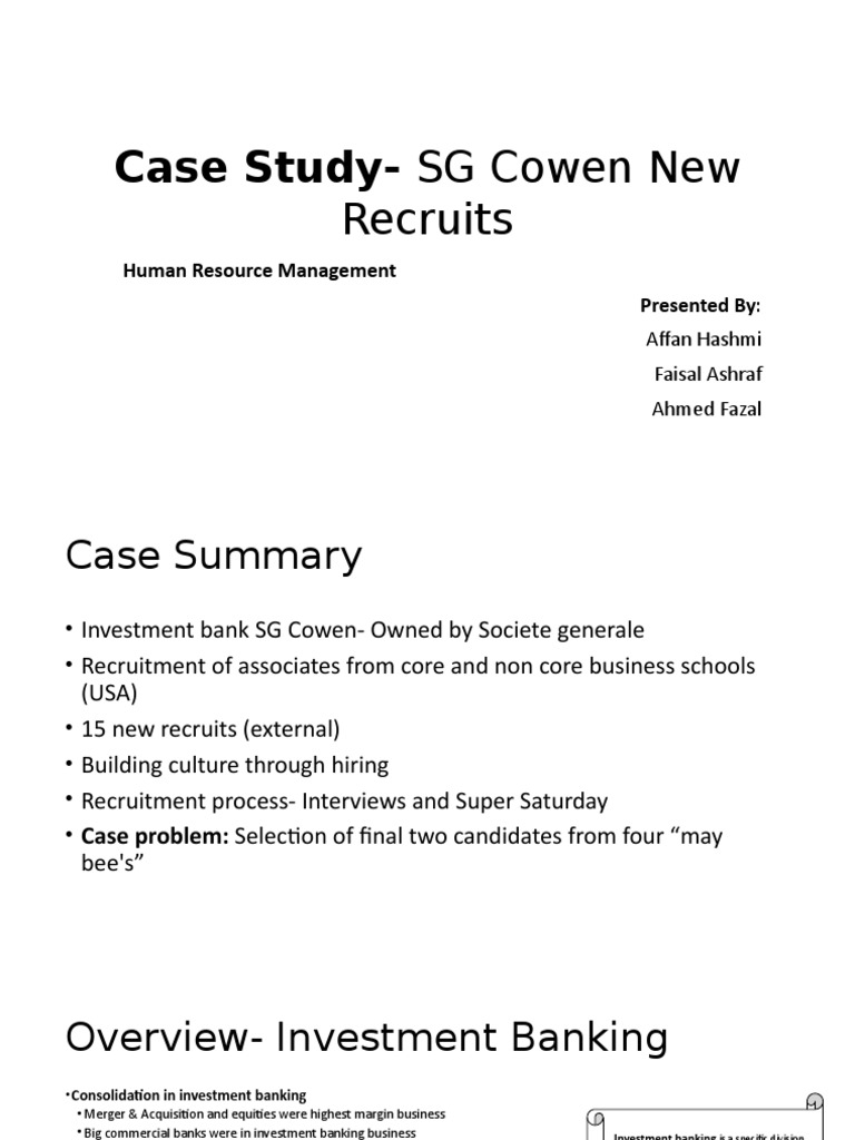 Case Study - SG Cowen New Recruits | PDF | Career & Growth | Business