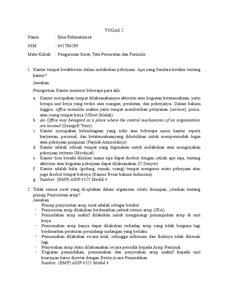 Tugas 2 - Pengurusan Surat, Tata Persuratan Dan Formulir | PDF