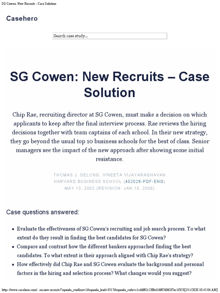 SG Cowen New Recruits - Case Solution | PDF