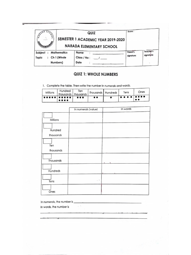 G5 - Math - Unit Test 1 - Prep | PDF