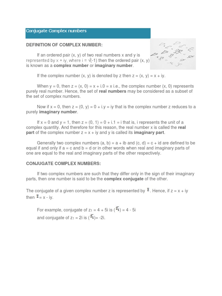 Conjugate Complex Numbers | PDF