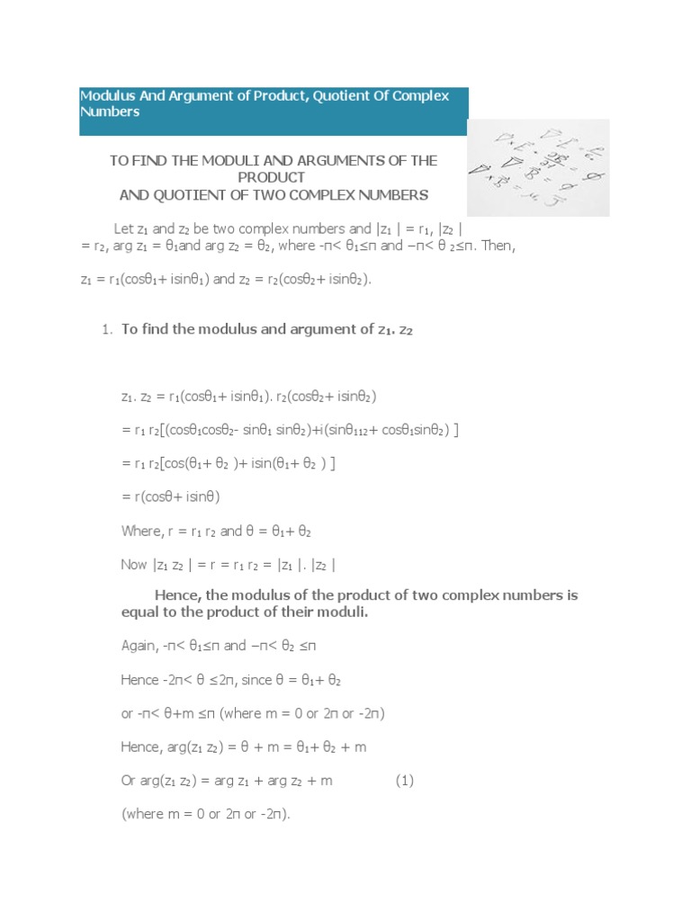 Complex Numbers: Modulus & Argument | PDF