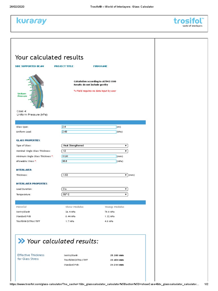 Trosifol® - World of Interlayers - Glass Calculator112mm PVB | PDF