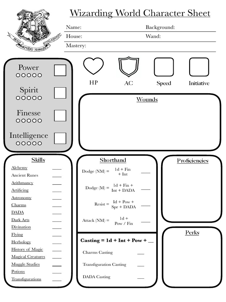 Wizarding World Character Sheet | PDF