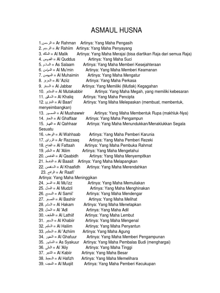 99 Asmaul Husna dan Artinya Lengkap | PDF | Agama & Spiritualitas