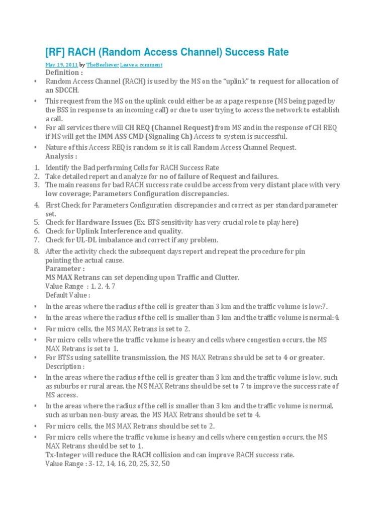 RACH (Random Access Channel) Success Rate | PDF | Science & Mathematics ...