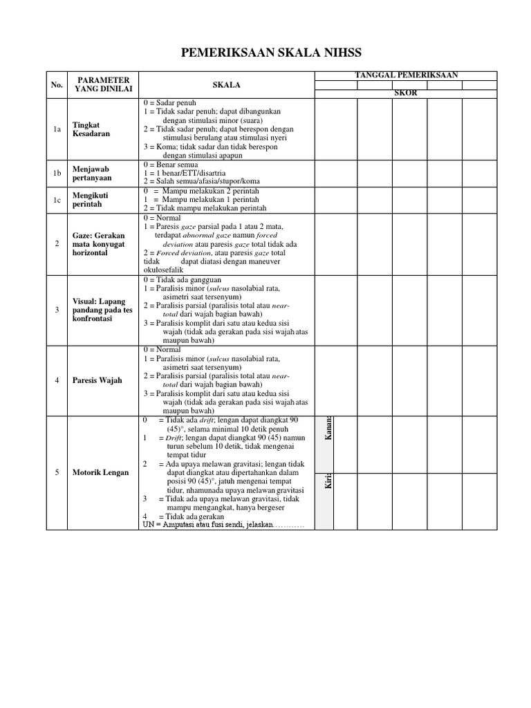 Pemeriksaan Neurologis Menggunakan Skala NIHSS | PDF