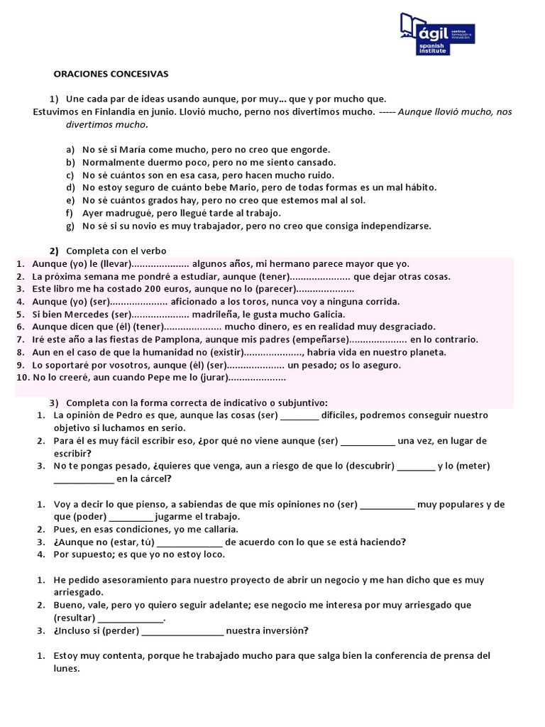 PRACTICA CON NOSOTRO Concesivas. | PDF