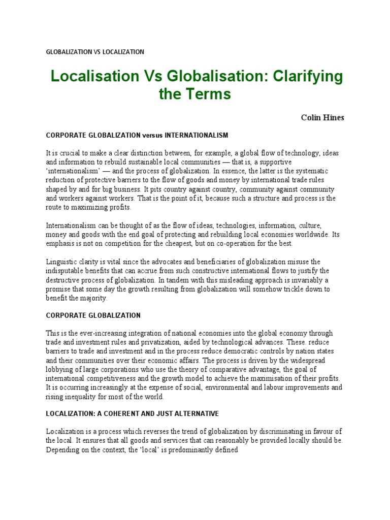 Globalization Vs Localization | PDF | Globalization | General Agreement On Tariffs And Trade