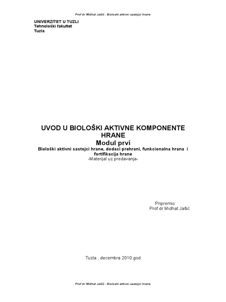 Biološki Aktivne Komponente Hrane | PDF