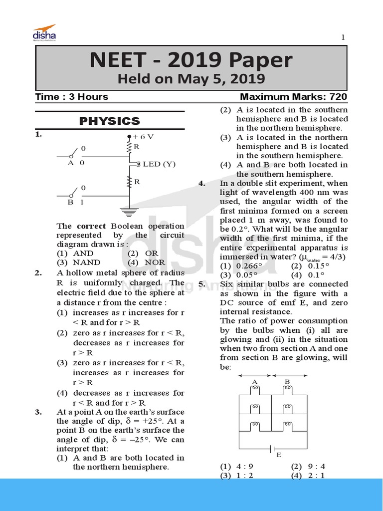 Neet 2019 Solved Paper | PDF