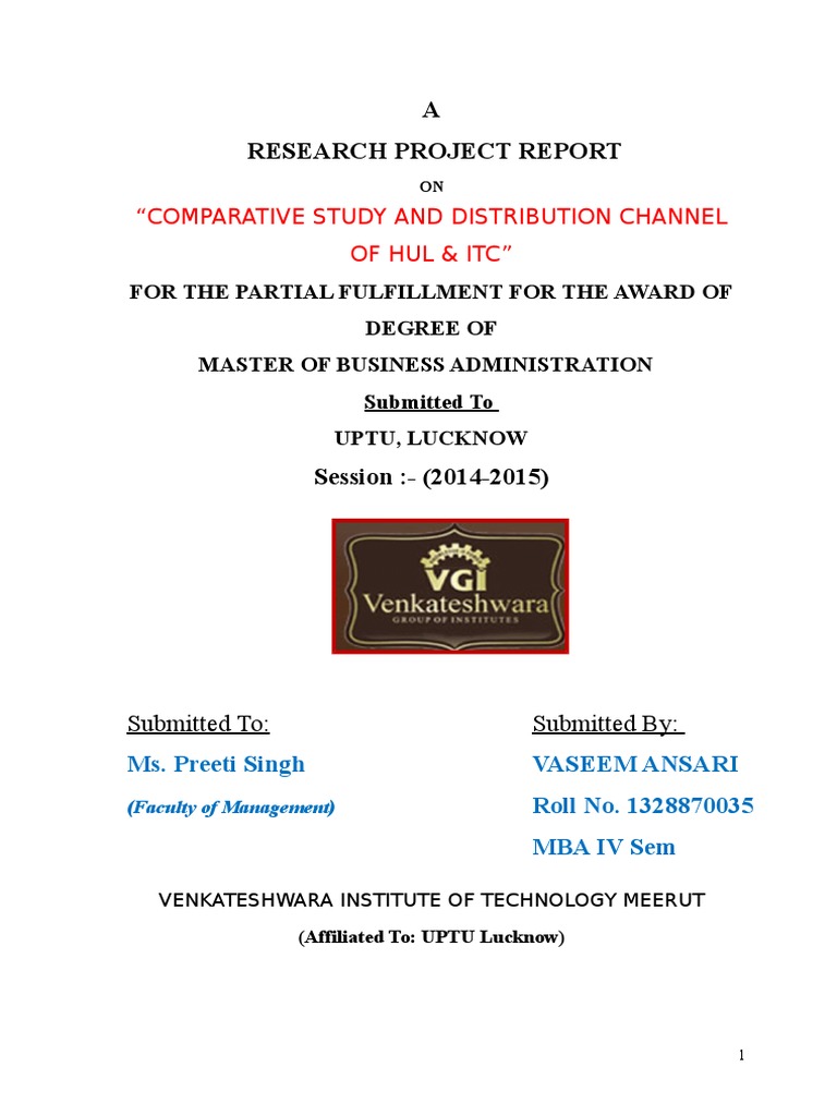 COMPARATIVE STUDY AND DISTRIBUTION CHANNEL OF HUL ITC Research Report ...