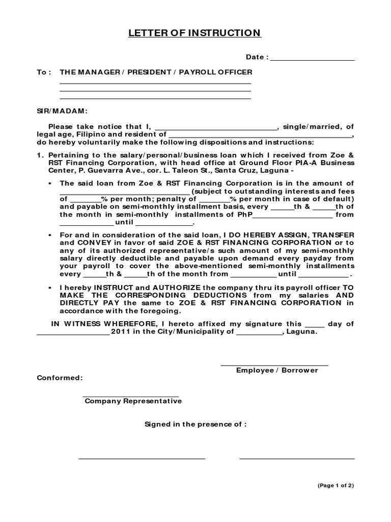 Letter of Instruction | PDF