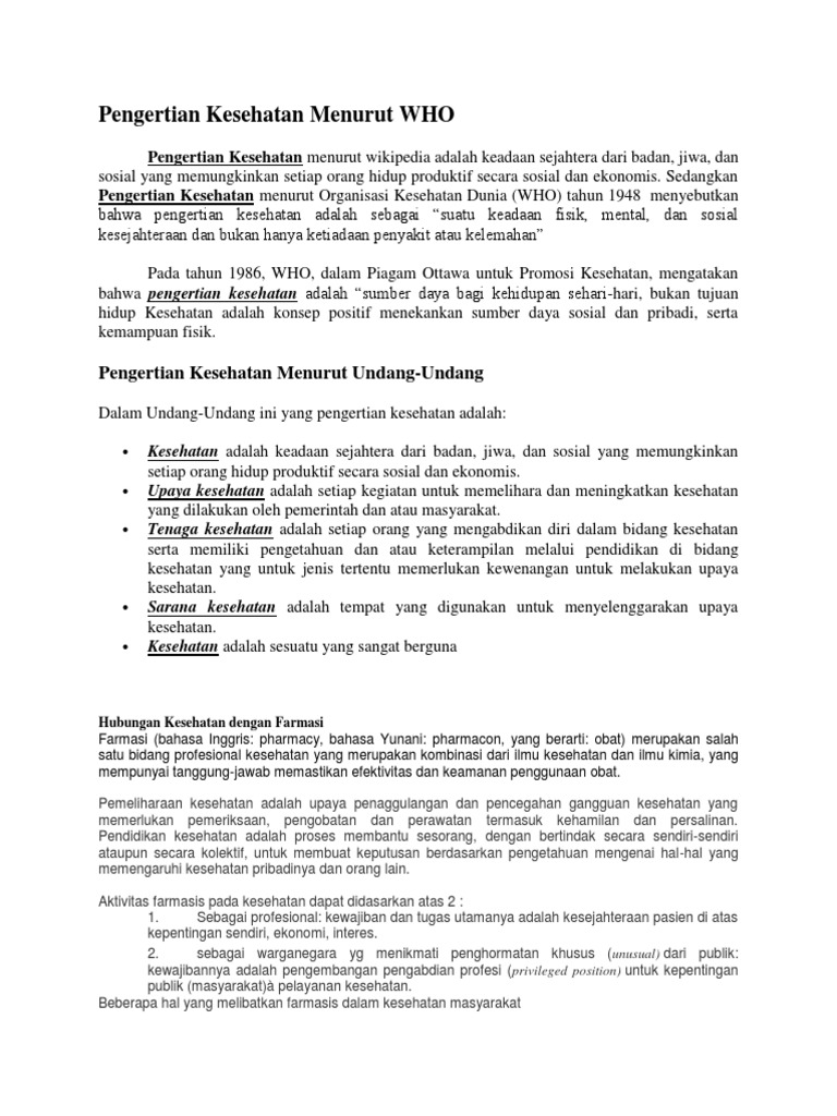 Pengertian Kesehatan Menurut WHO | PDF