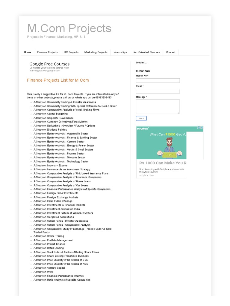 M.Com Project Ideas & Guidance | PDF