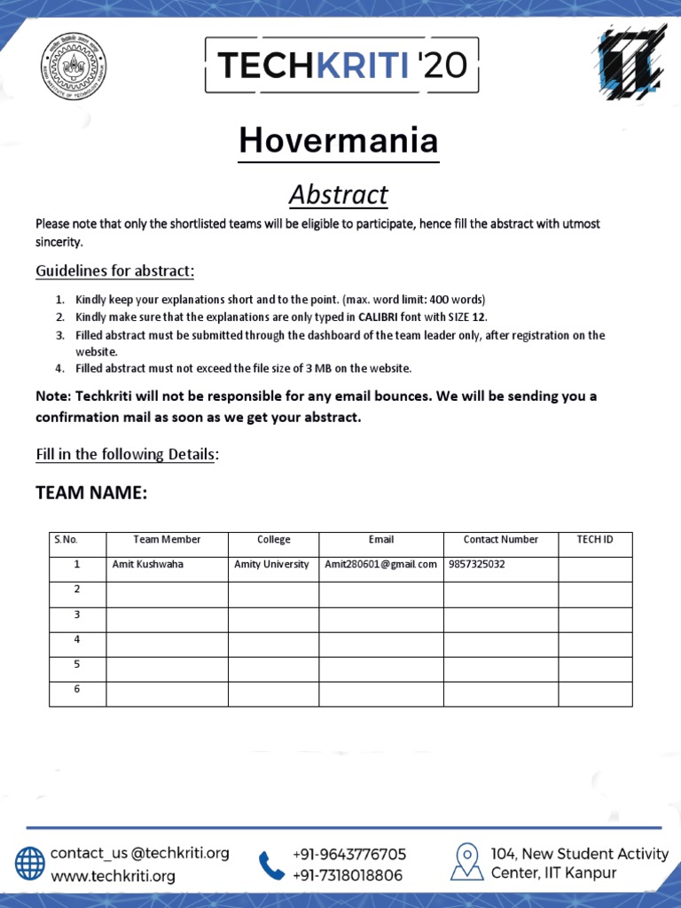 Hovermania Abstract Submission Guidelines | PDF