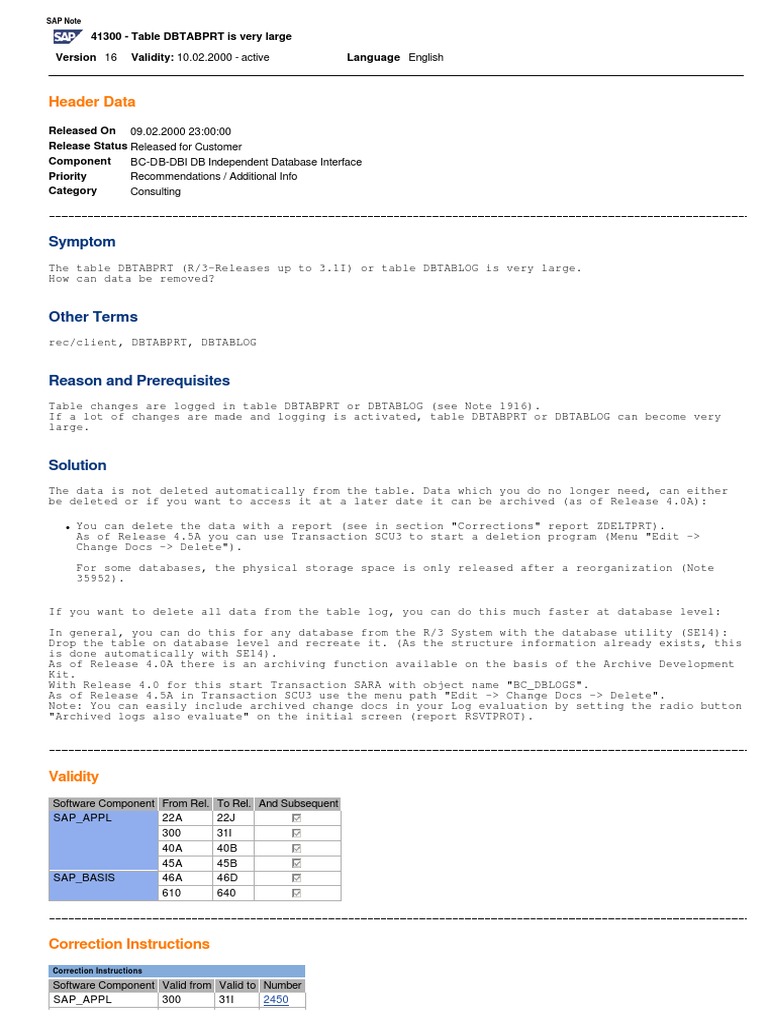 Managing Large DBTABLOG in SAP | PDF