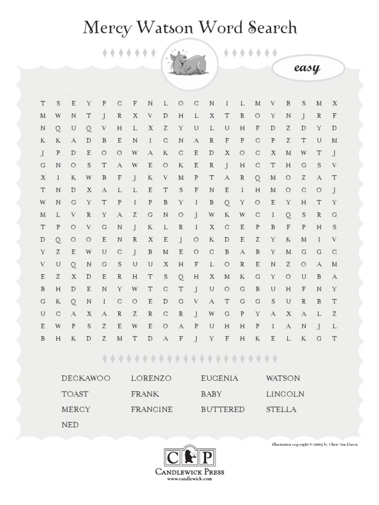 Mercy Watson Word Search Easy | PDF | Newbery Medal | American Children ...