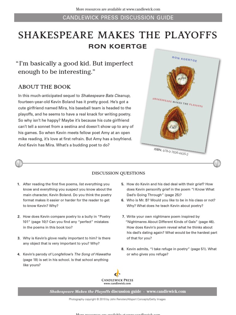 Shakespeare Makes The Playoffs by Ron Koertge Discussion Guide | PDF ...