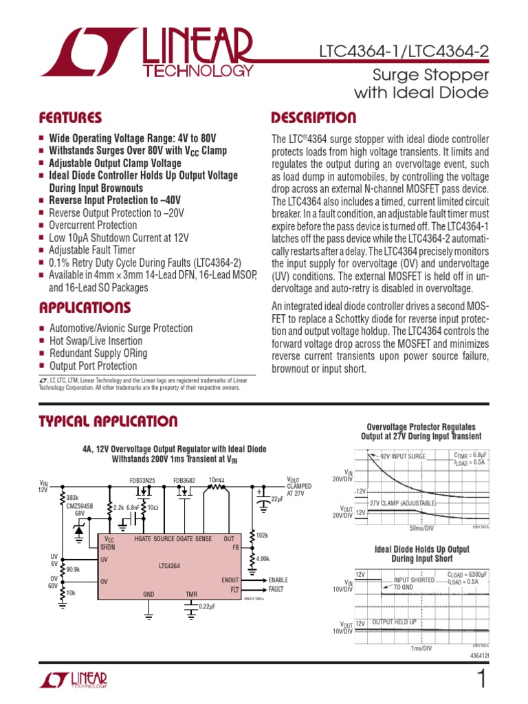 LTC4364-1 and - 2 - Surge Stopper With Ideal Diode | PDF