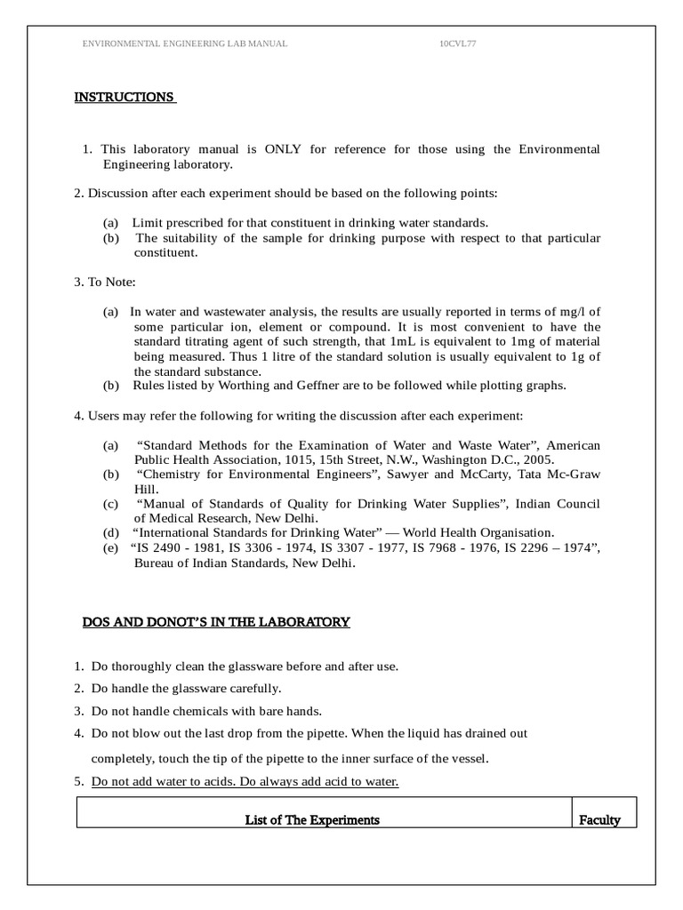 Environmental Engineering Lab Manual | PDF | Science & Mathematics