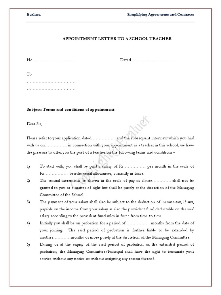 Appointment Letter To A School Teacher | PDF | Career & Growth