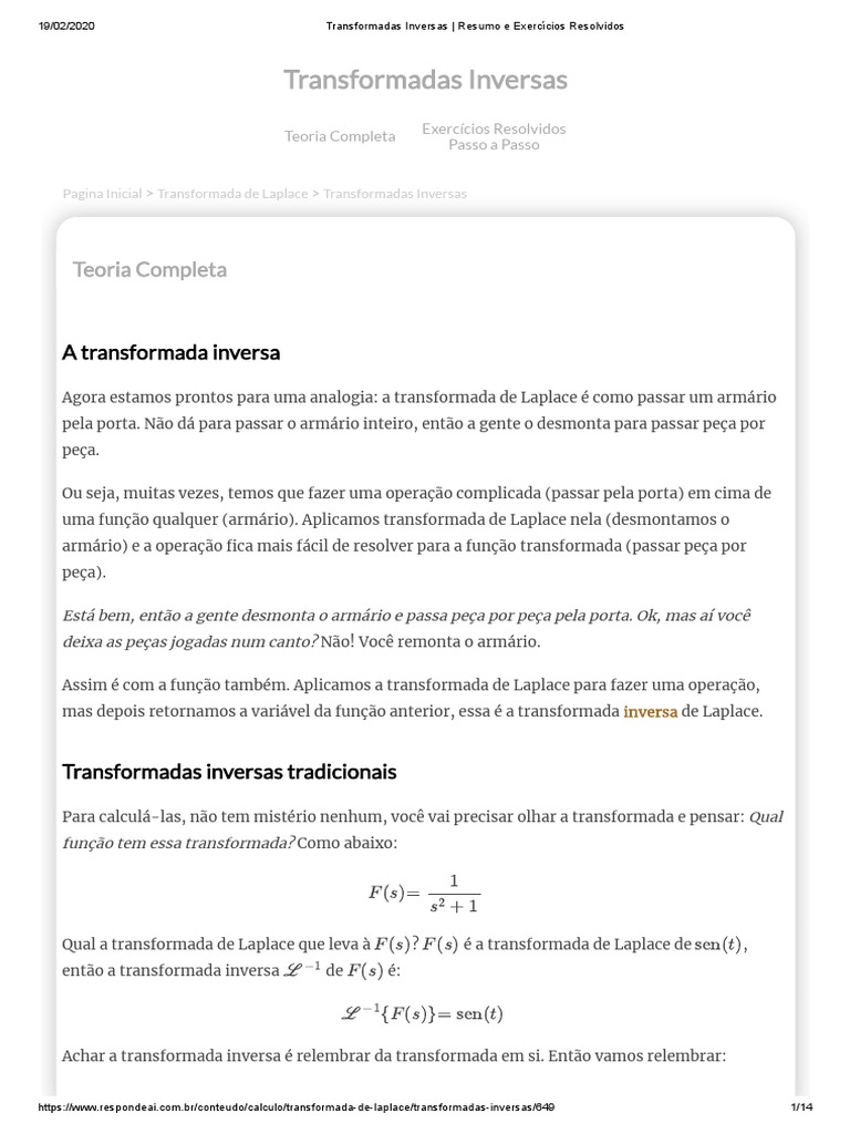 Transformadas Inversas Simplificadas | PDF
