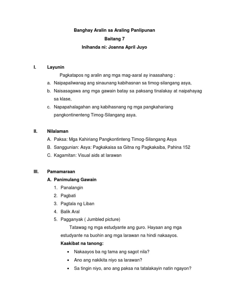 Aral Pan Lesson Plan | PDF