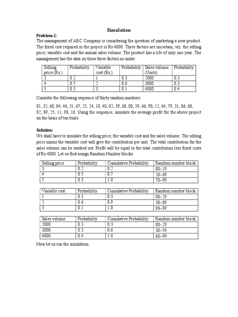Simulation Problems Ans | PDF
