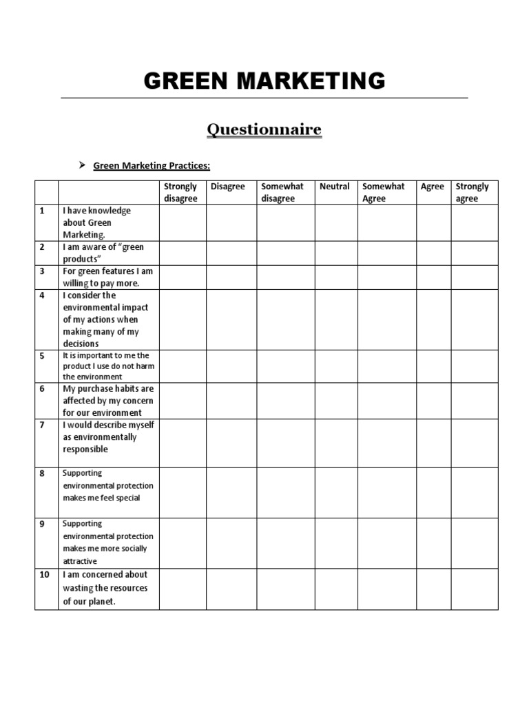 Green Marketing Questionnaire | PDF