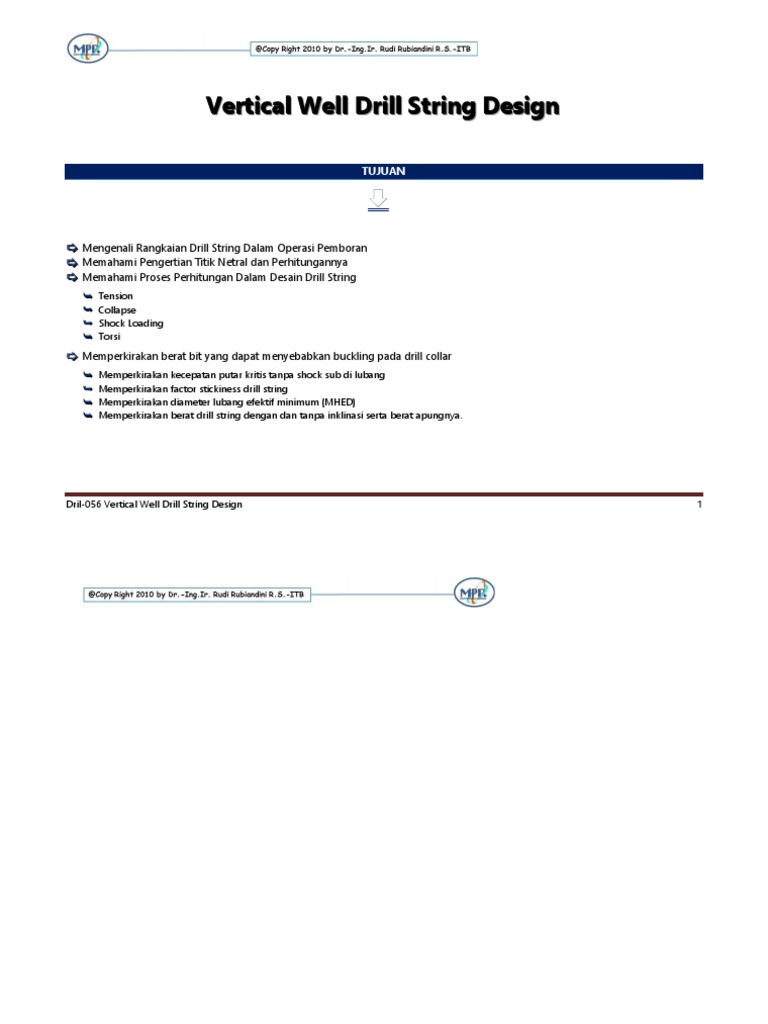 Dril 056 Vertical Well Drill String Design Koreksi | PDF