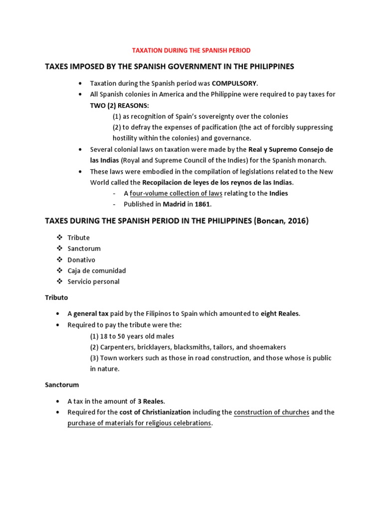 Taxation During The Spanish Period | PDF