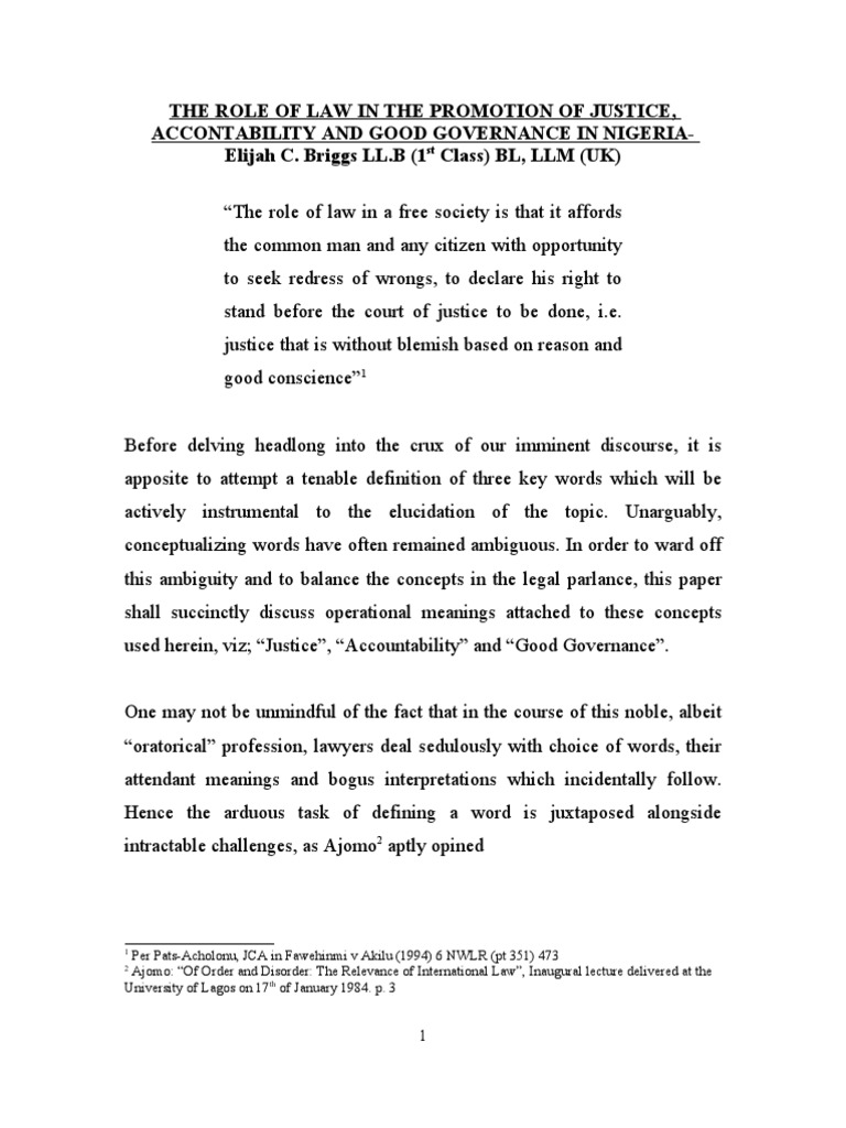The Role of Law in The Promotion of Justic1 | PDF | Governance ...