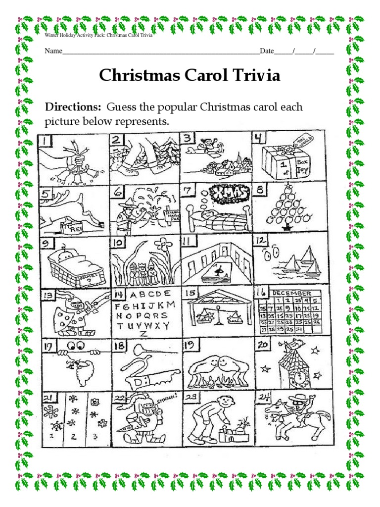 Winter Holiday Activity Pack Guessthe Christmas Carol Trivia Game | PDF
